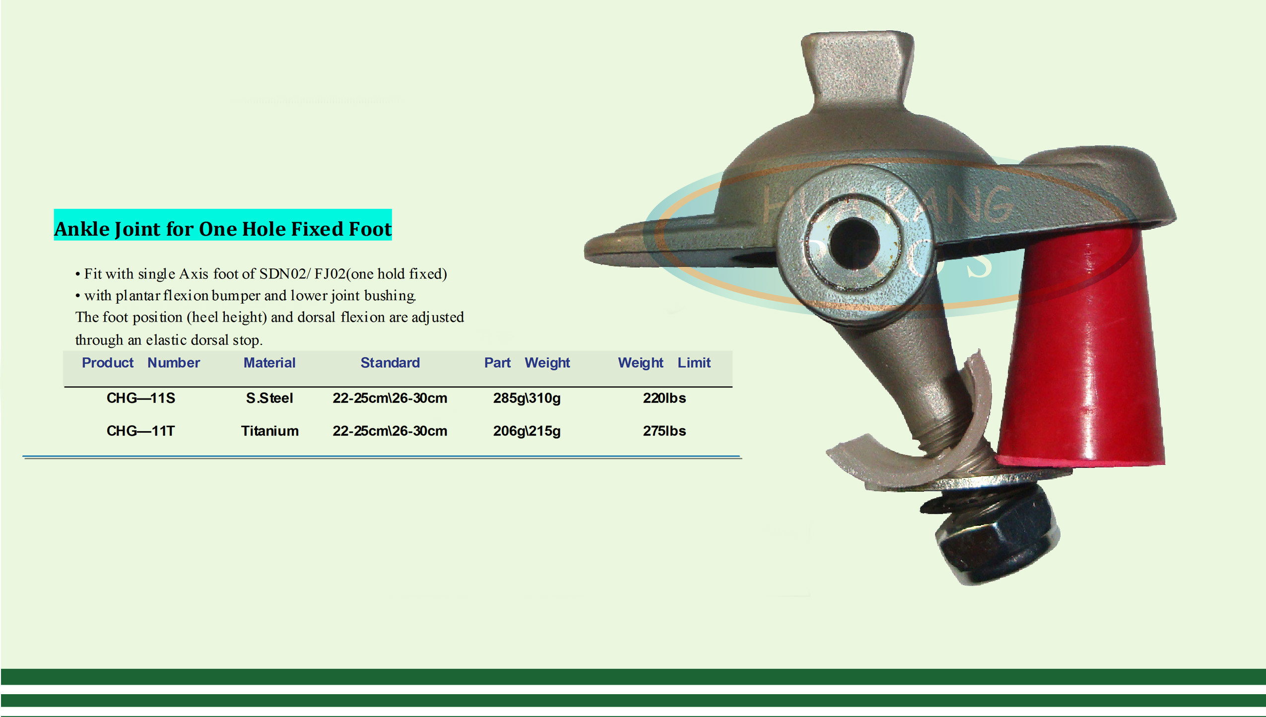 Ankle Joint for One Hole Fixed Foot stainless steel/ titanium foot adaptor